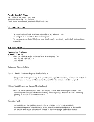 natalie pearl aldea resume | DOC
