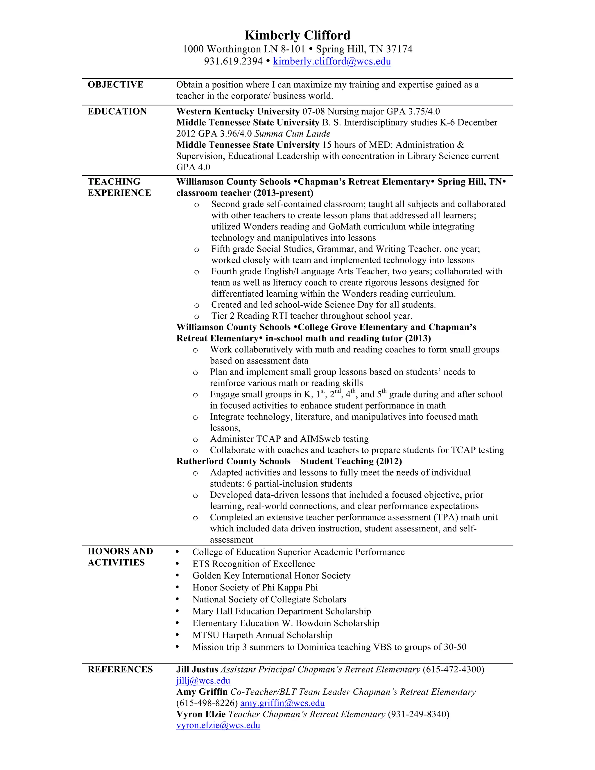 Clifford resume 2017b | PDF | Professional School | Postgraduate Education