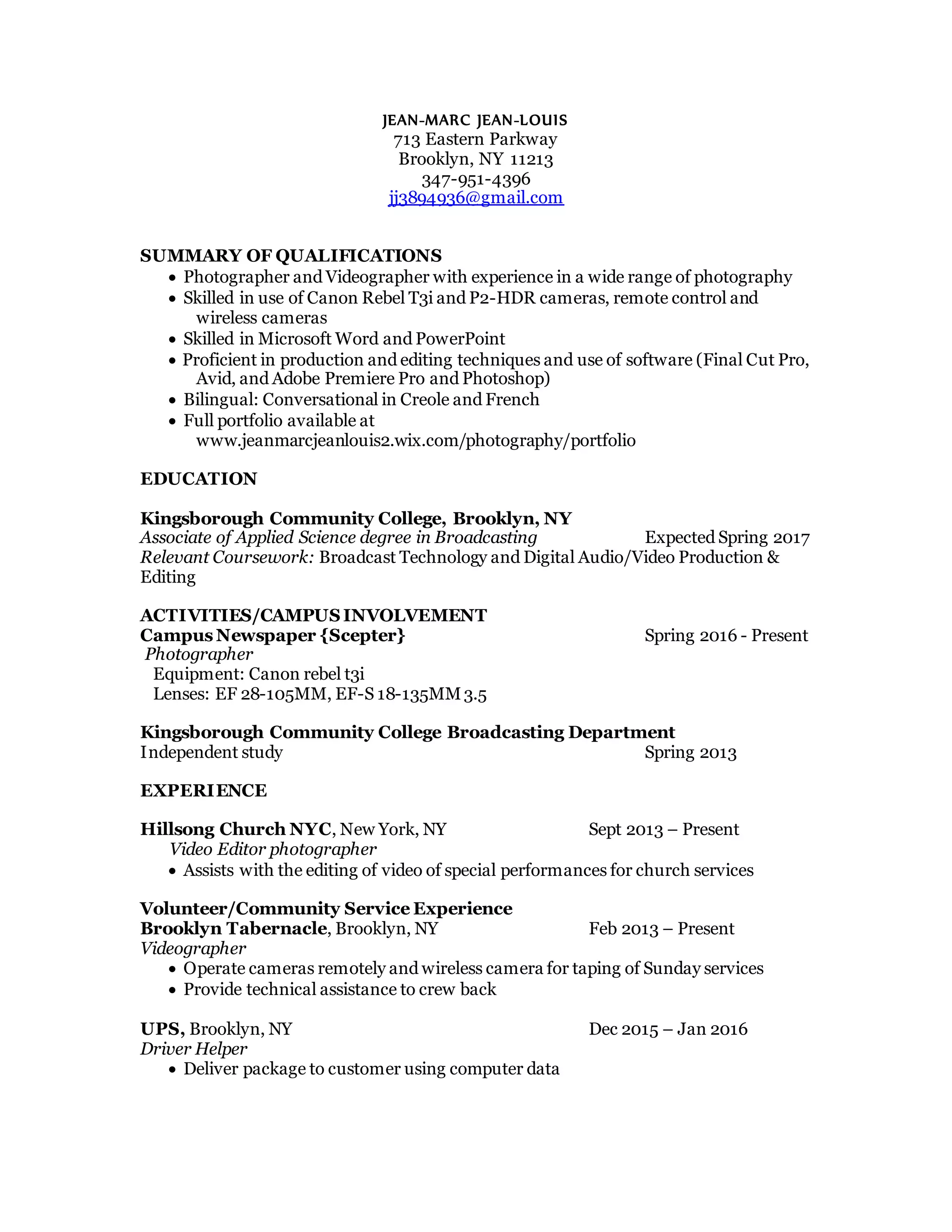 Jean Marc Resume new 2016 | DOCX