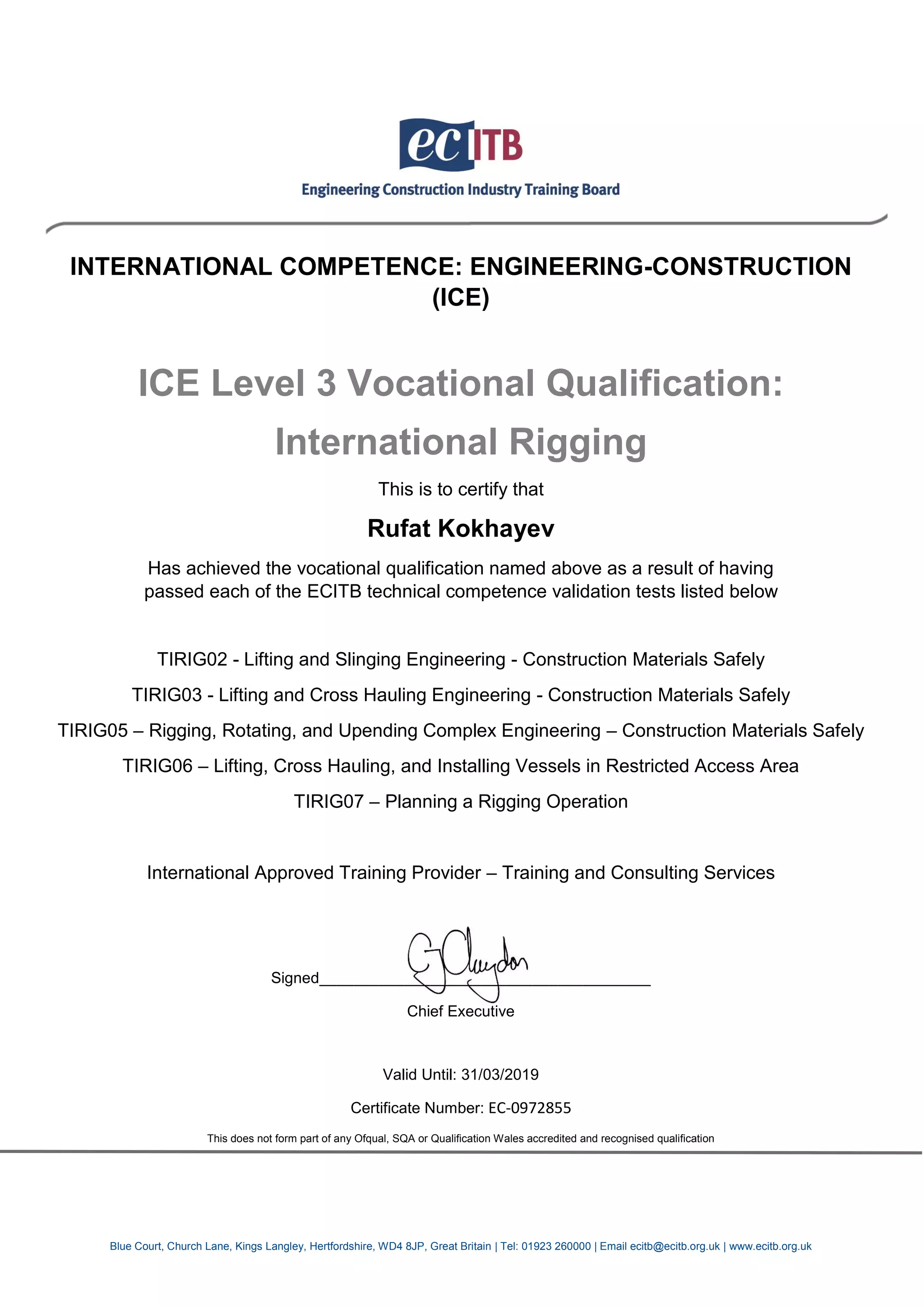 Rufat Kokhayev ECITB Level 3 | PDF