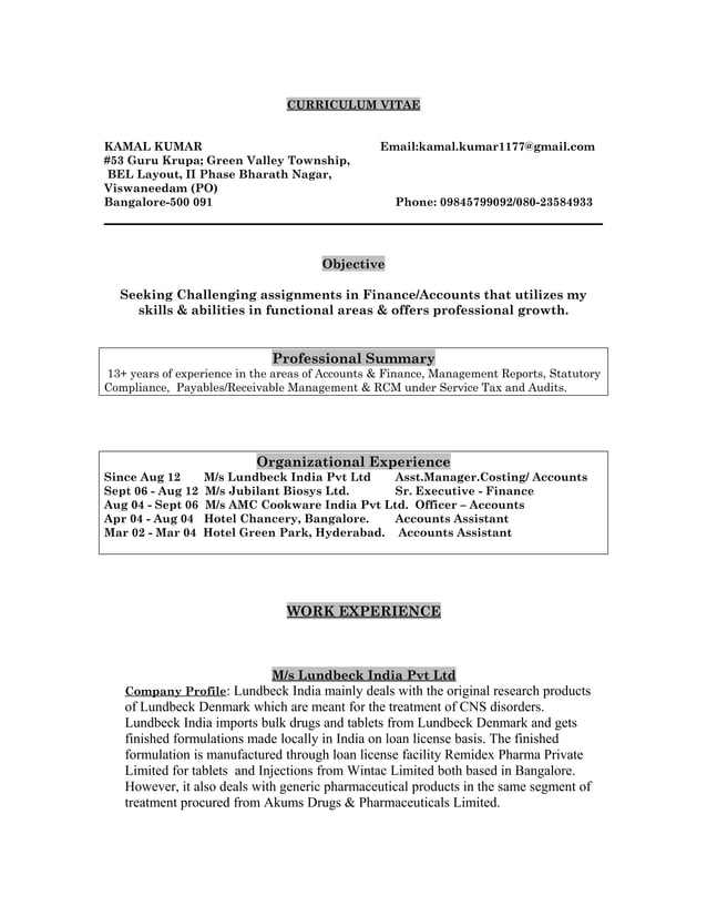 CV Kamal | DOC | Business Accounting & Finance | Business