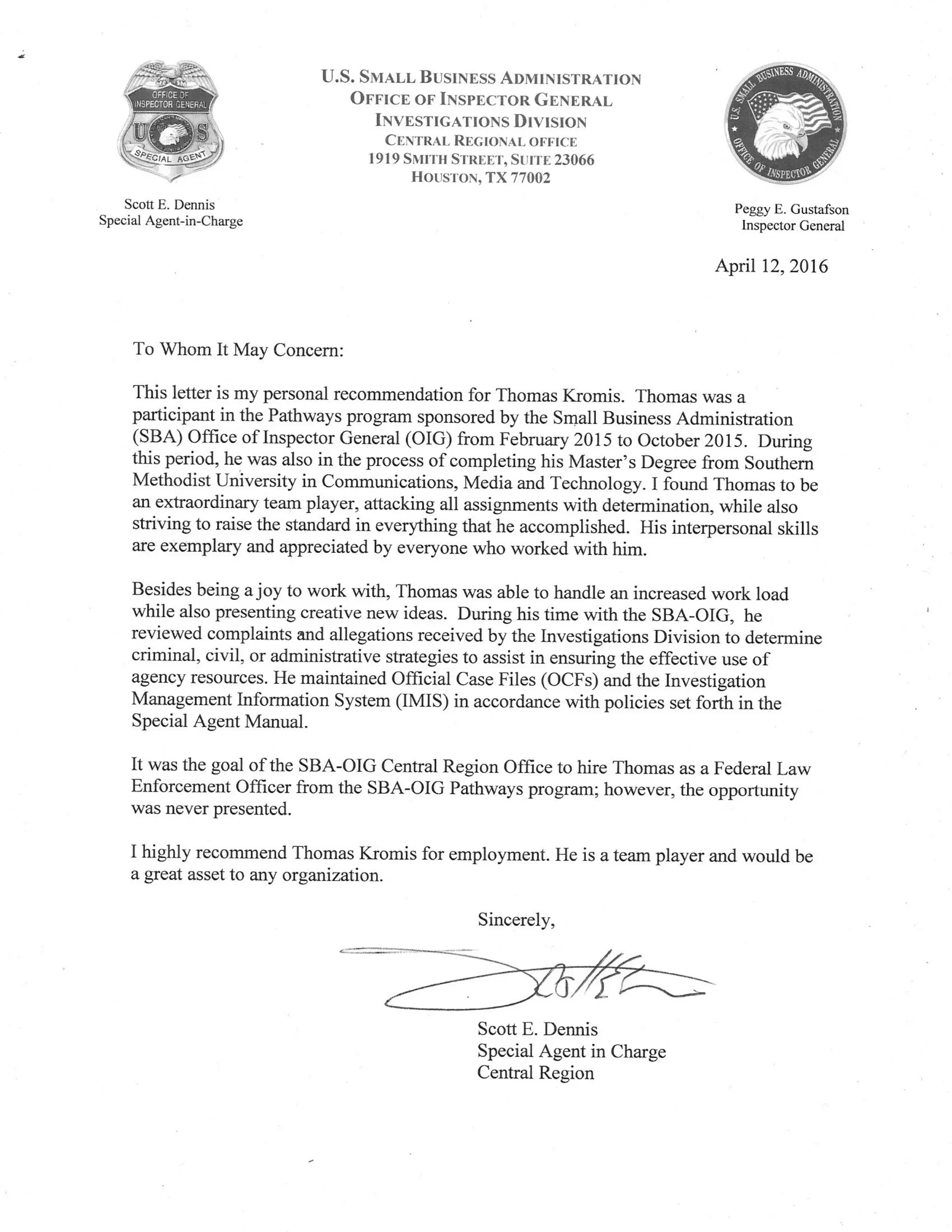 SBA OIG SAC Letter | PDF