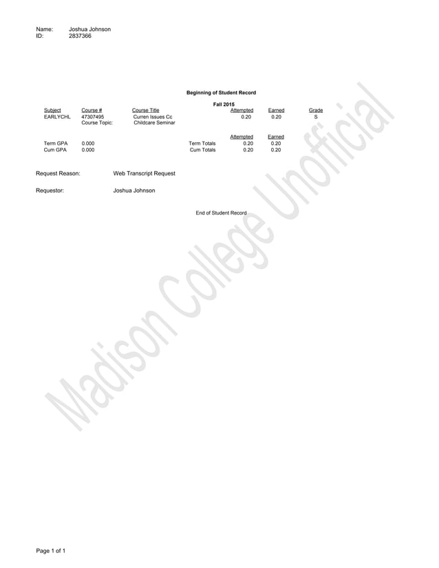 Unoffical Transcript | PDF