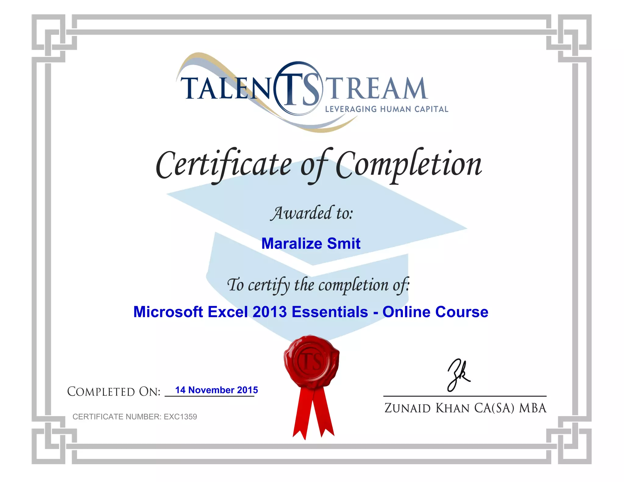 Excel certificate | PDF