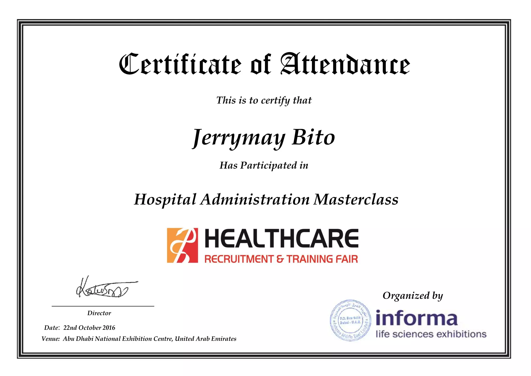 REC2016_Jerrymay Bito_ADM_Certificates of Attendance | PDF