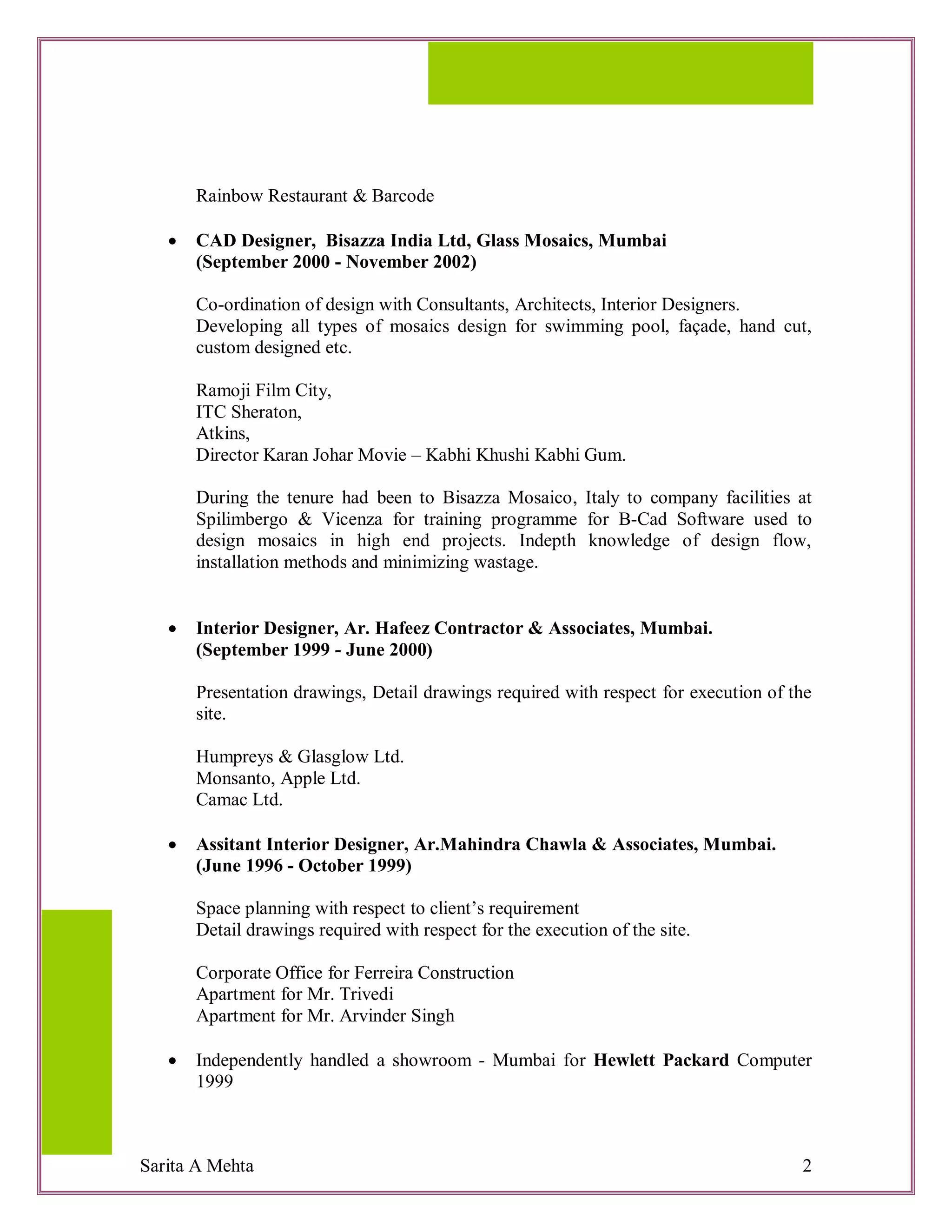 Sarita A Mehta-Profile-Revised | PDF | Landscaping | Home & Garden