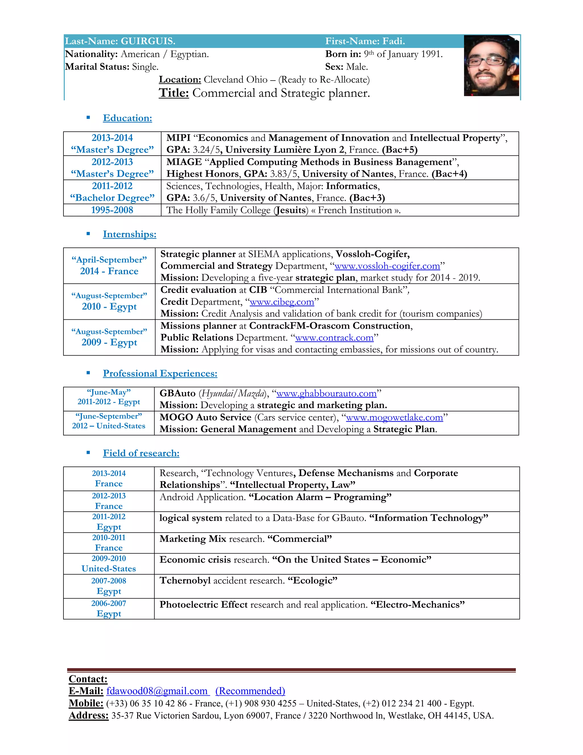 GUIRGUIS Fadi - CV - English | PDF