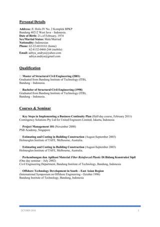 CV Aditya - Oct 2016 | PDF