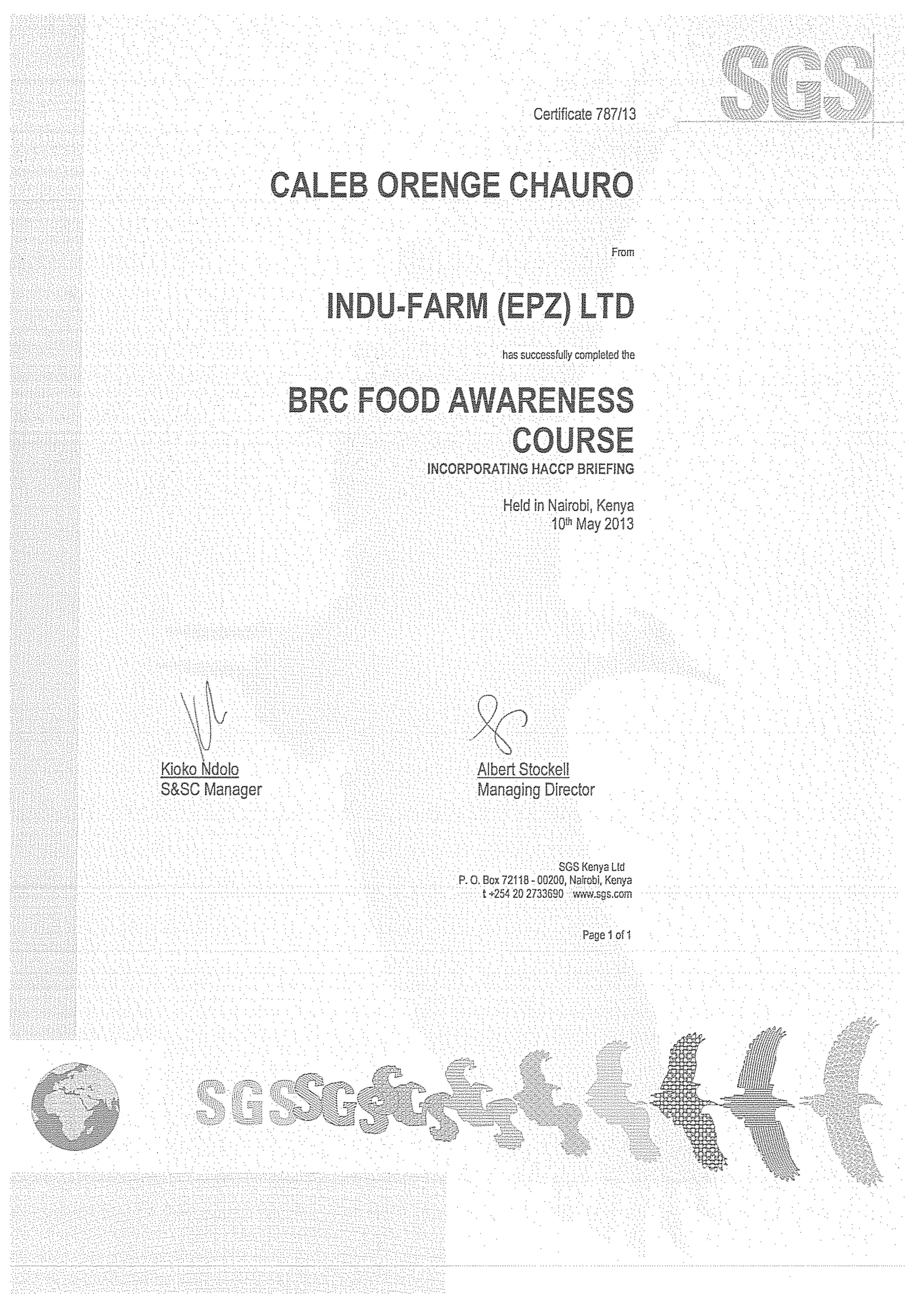 SGS.BRC Certificate. | PDF