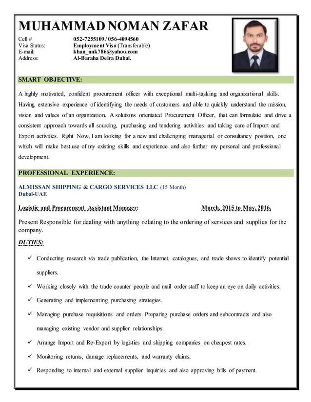 Noman Zafar Logistic and Procurment CV | PDF