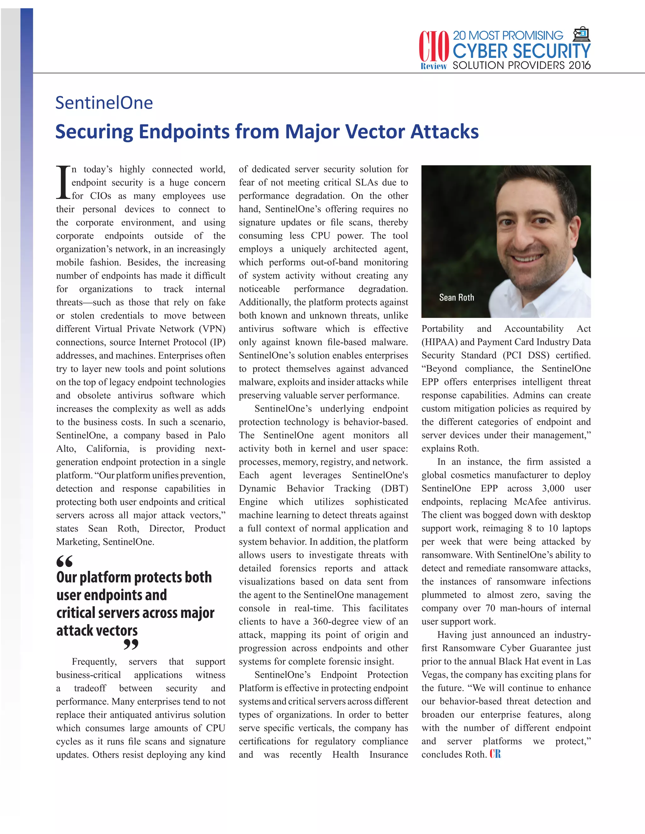 CIO Review 2016-AUG SentinelOne | PDF