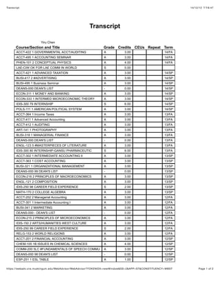 Yiru Chen's Transcript | PDF