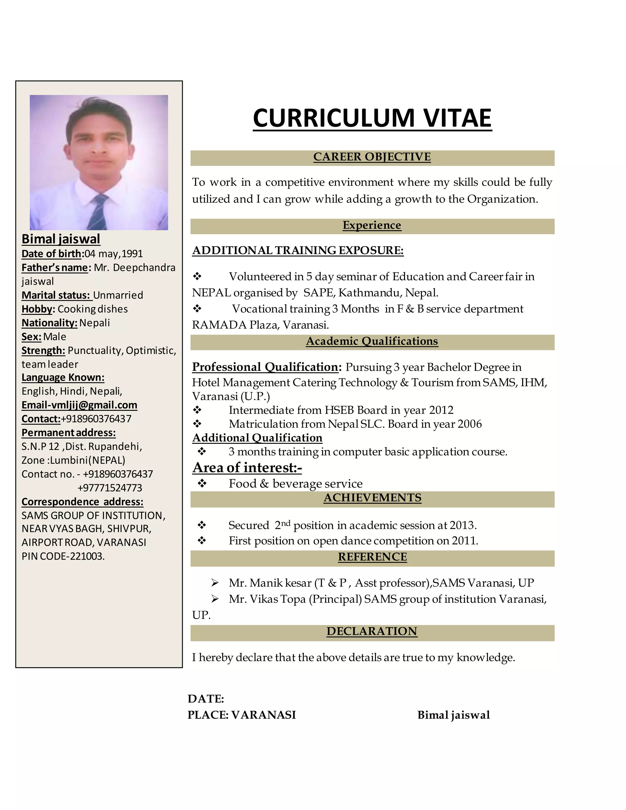 Bimal jaiswal cv | DOCX