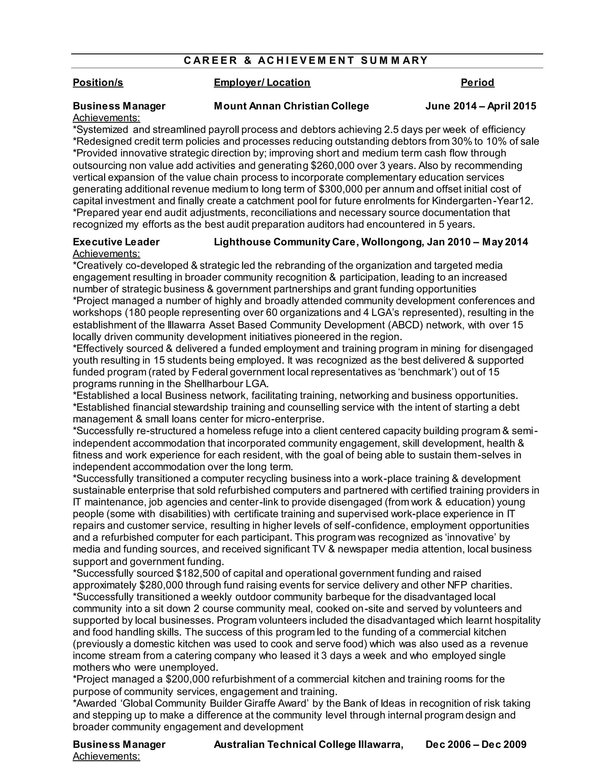 Professional achievements summary | PDF