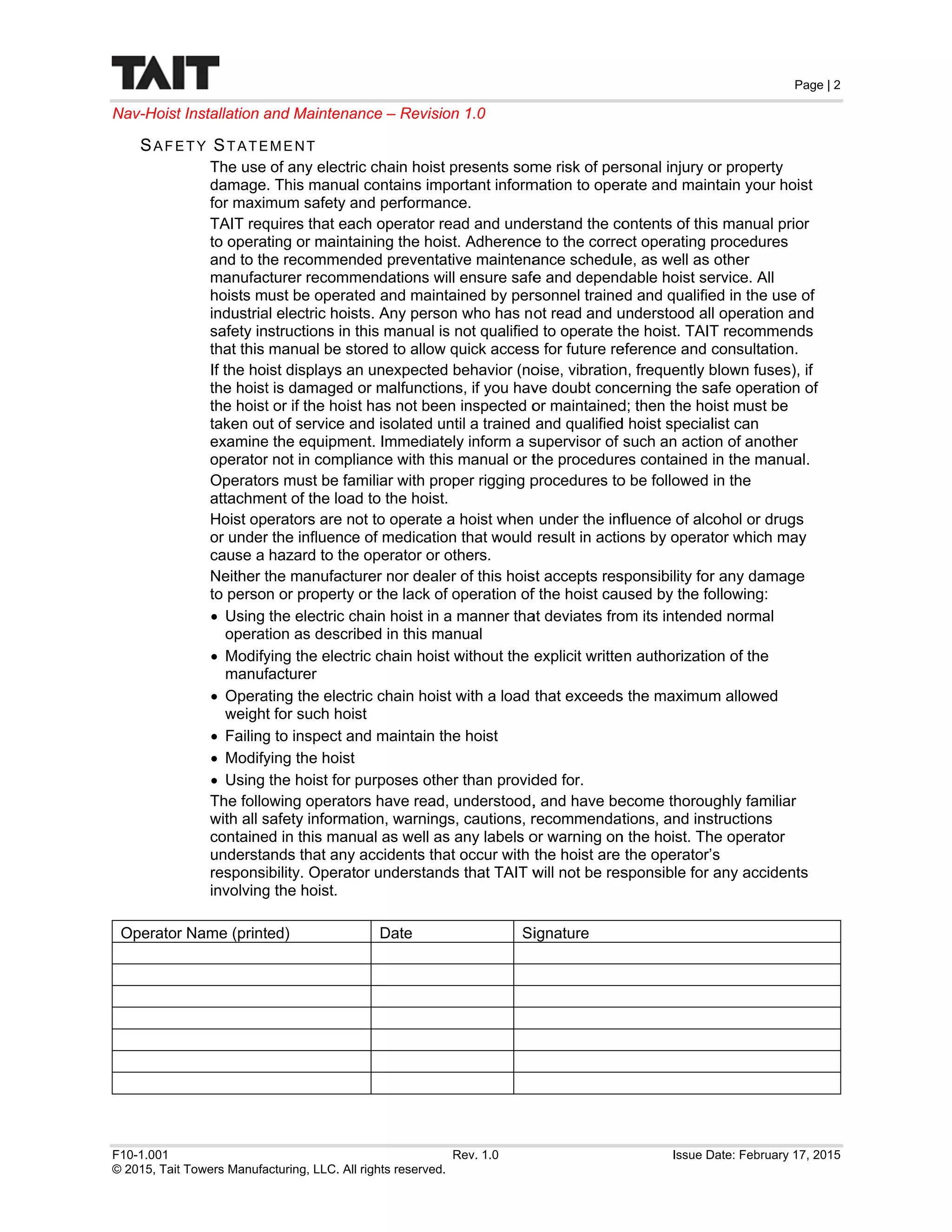 NavHoist_Installation_and_Maintenance_02172105_Rev_2 | PDF