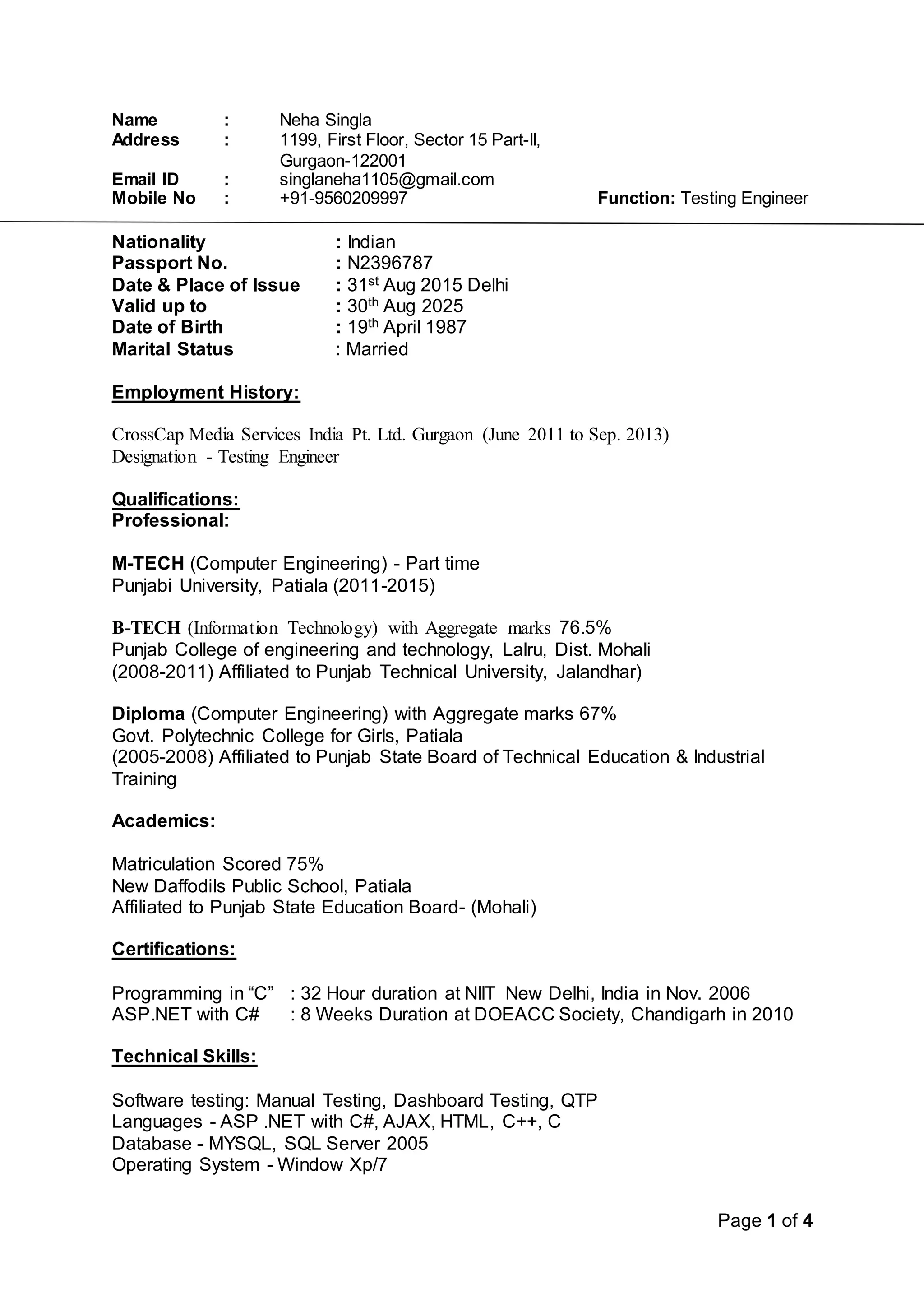 Neha' Resume_Testing Engineer_2 5 years of experience | DOCX