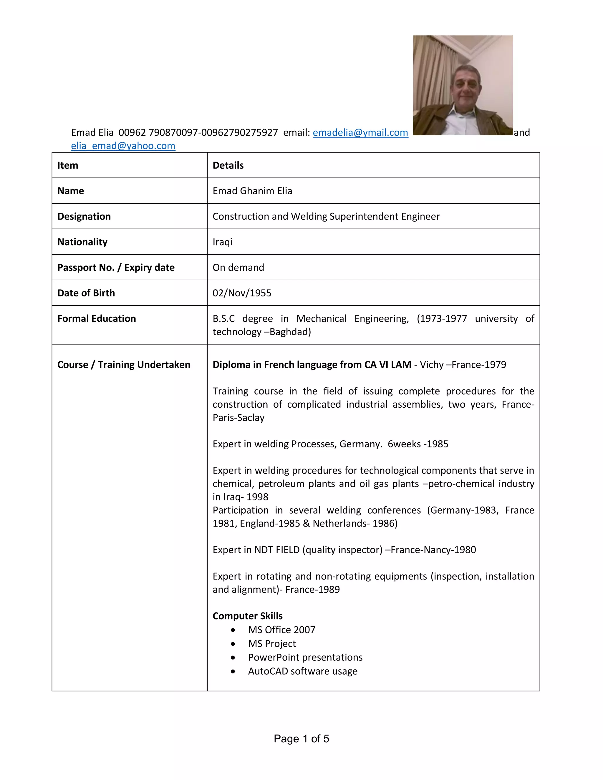 CV - Emad Ghanm Elia (1) | PDF