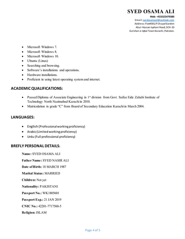 SYED OSAMA ALI CV | PDF