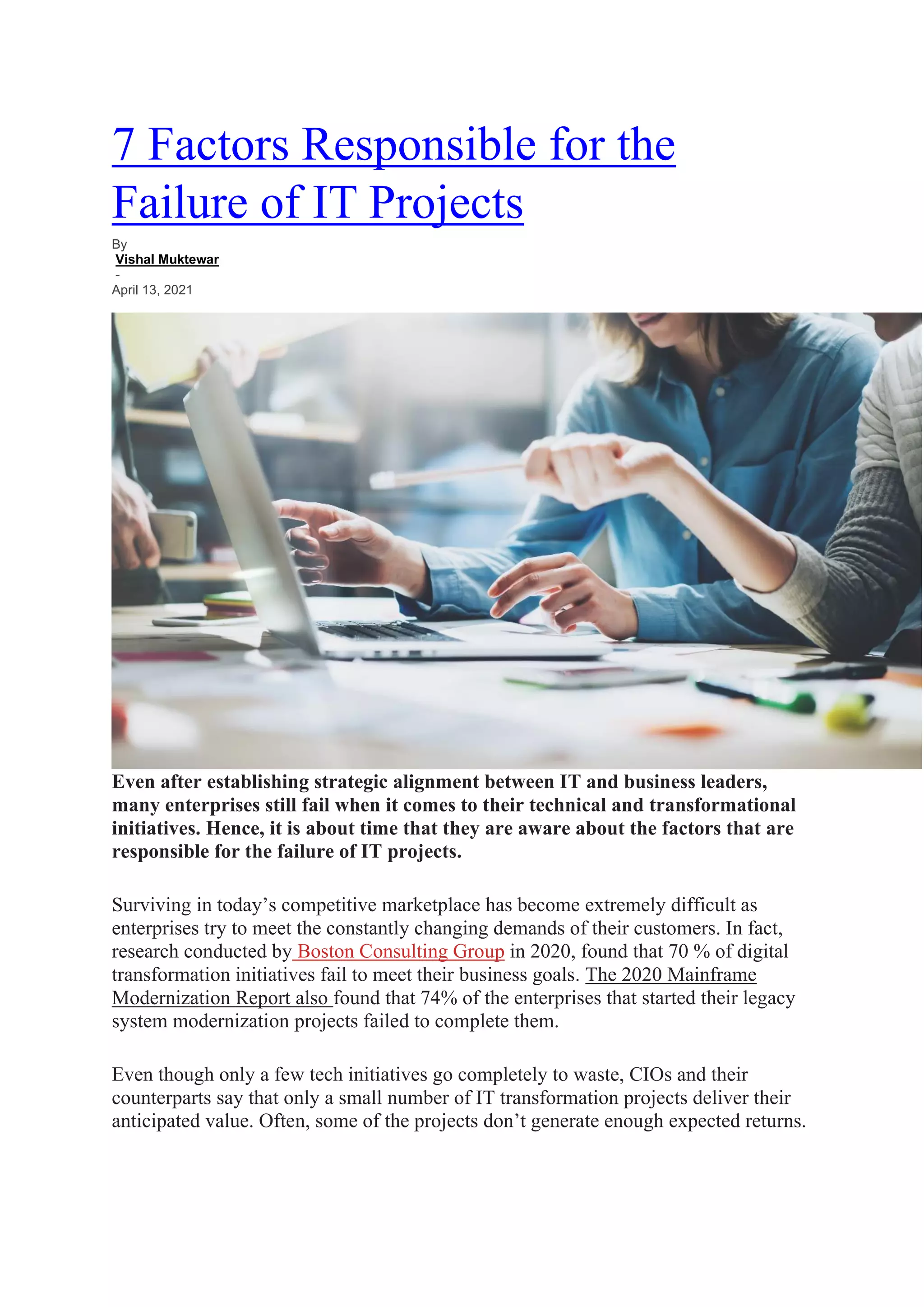 7 factors responsible for the failure of it projects converted (1) | PDF