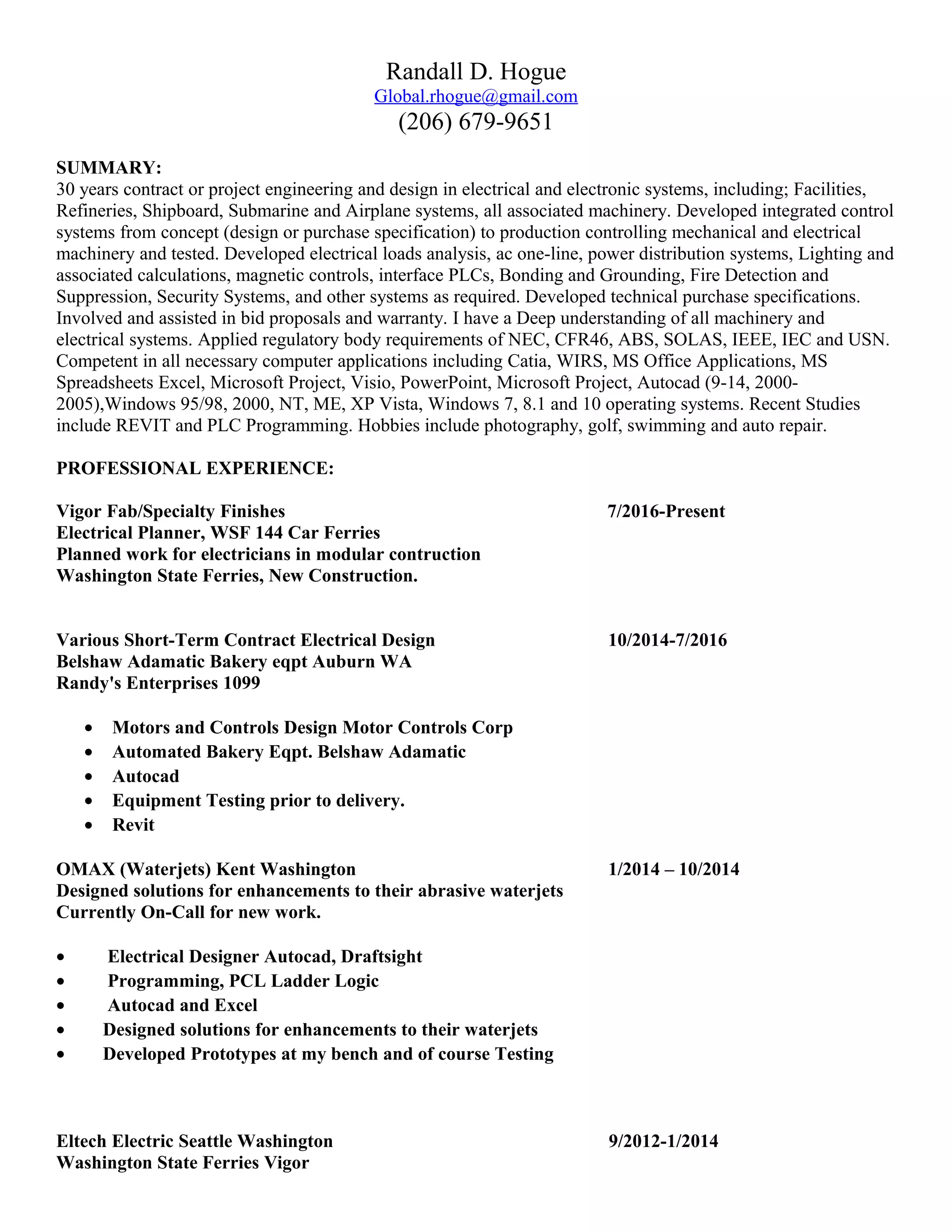 Randy Hogue resume 092316 | DOC