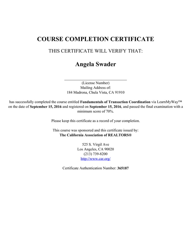 TC Course Completion Certificate | PDF