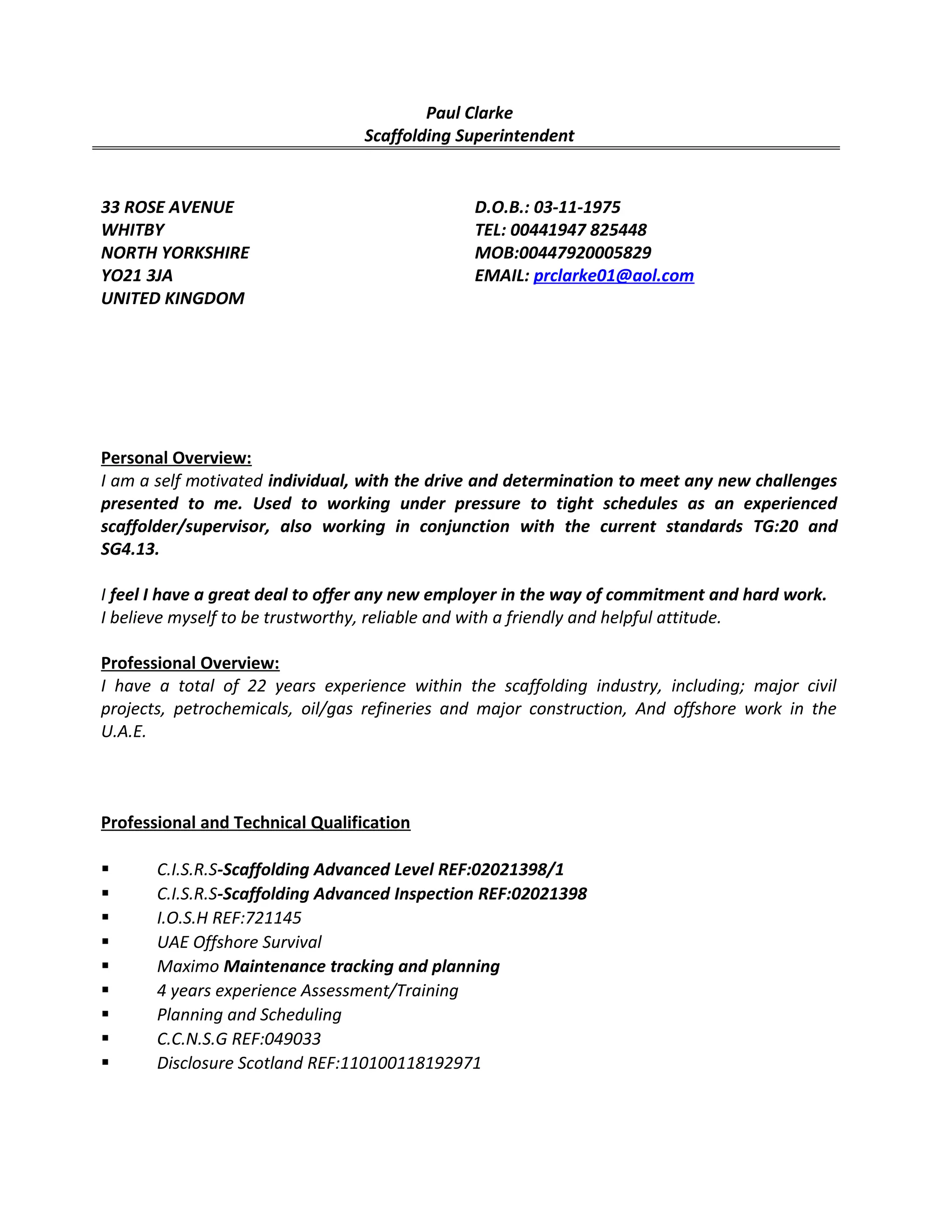 PAUL CLARKE-CV-01-SCAFFOLD SUPERINTENDENT | DOC