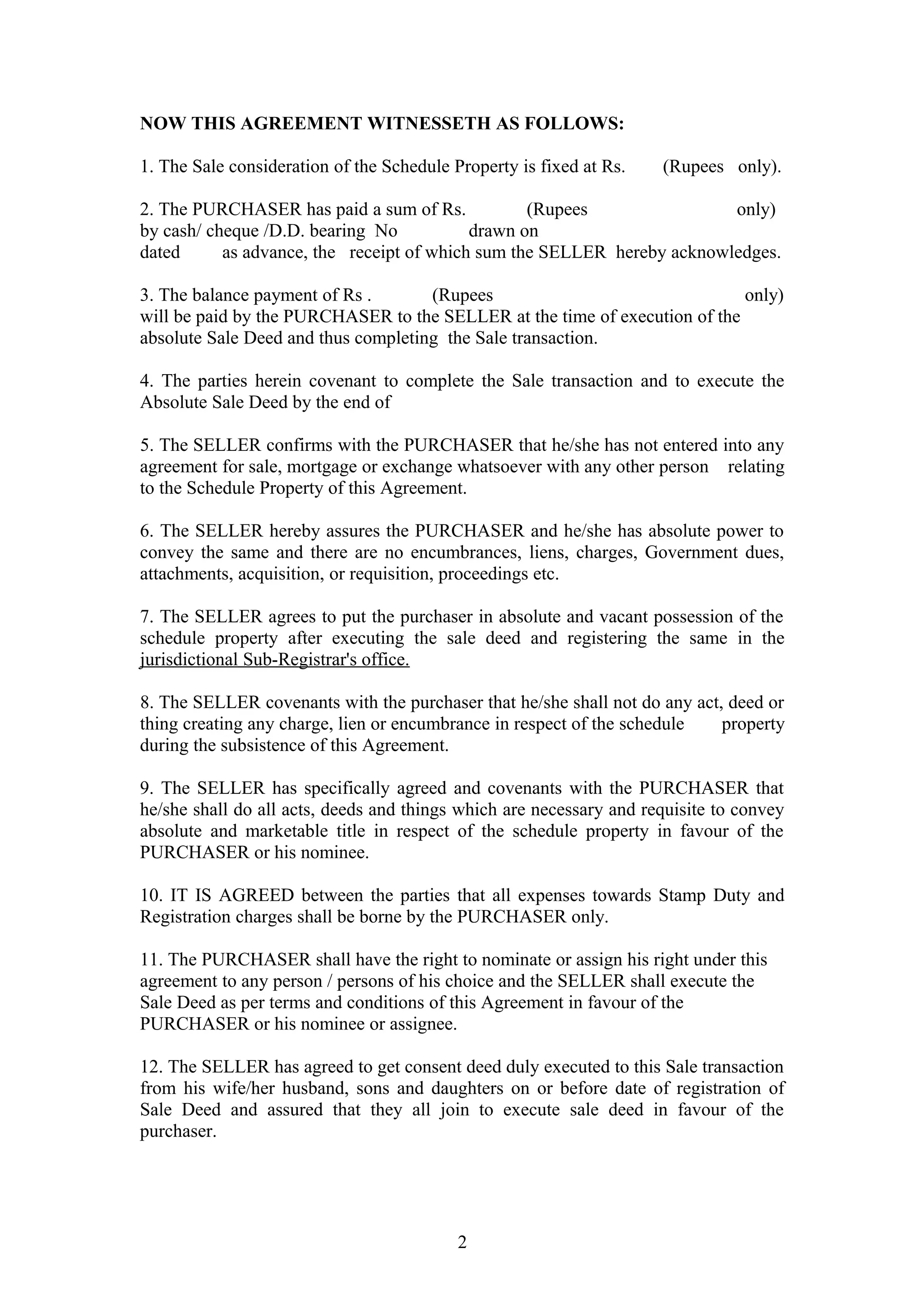 Agreement For Sale | DOC