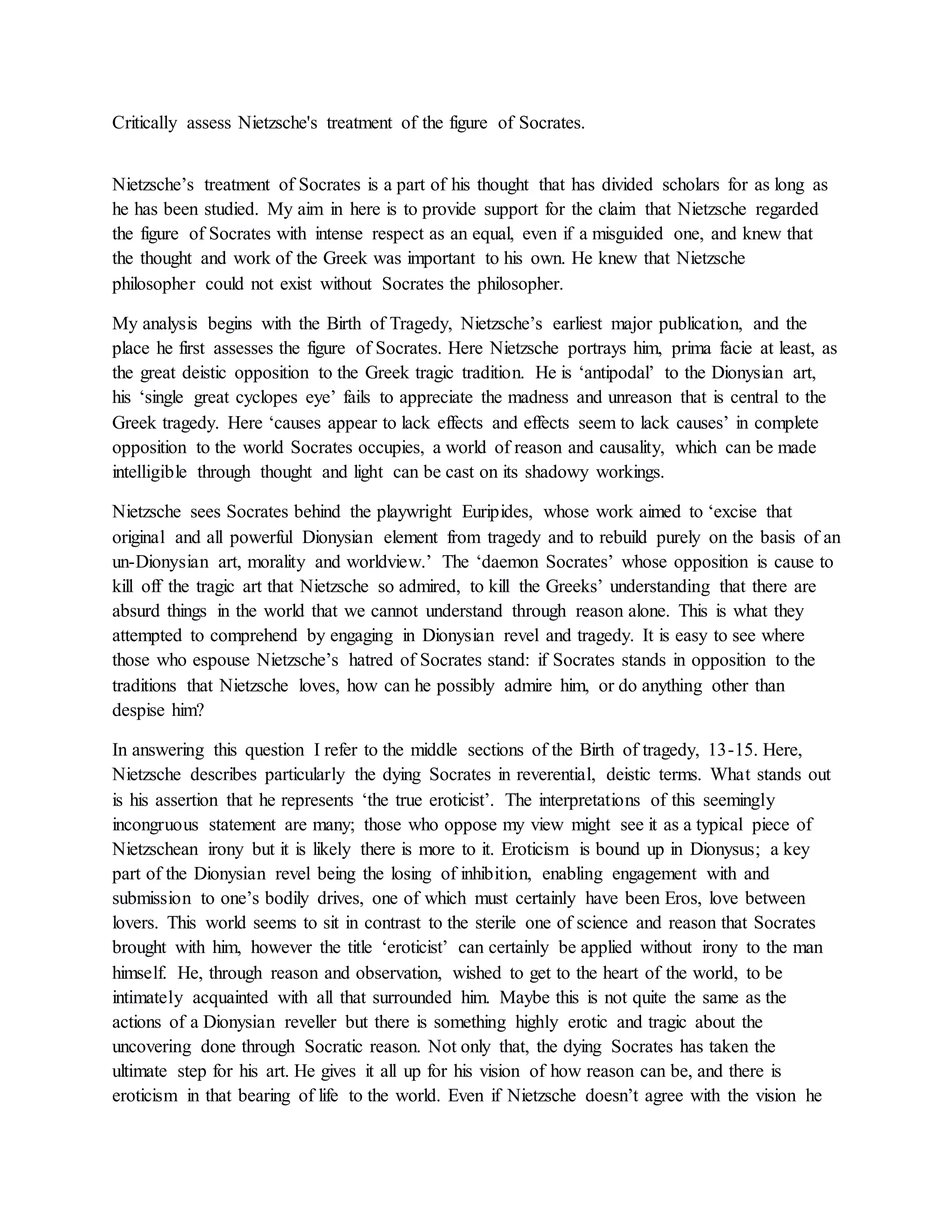 Writing Sample Nietzsche | DOCX
