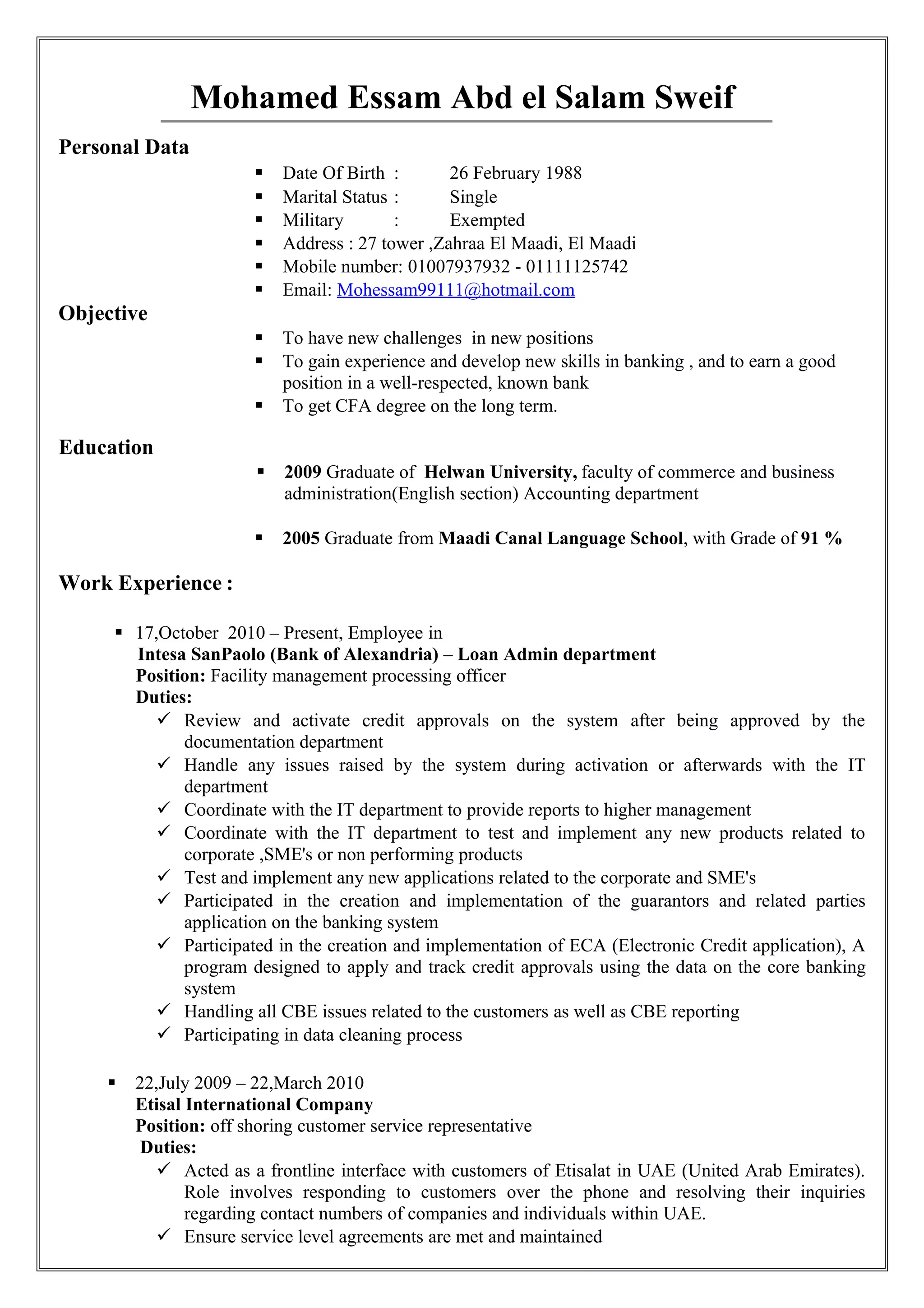 Mohamed Essam CV | DOC