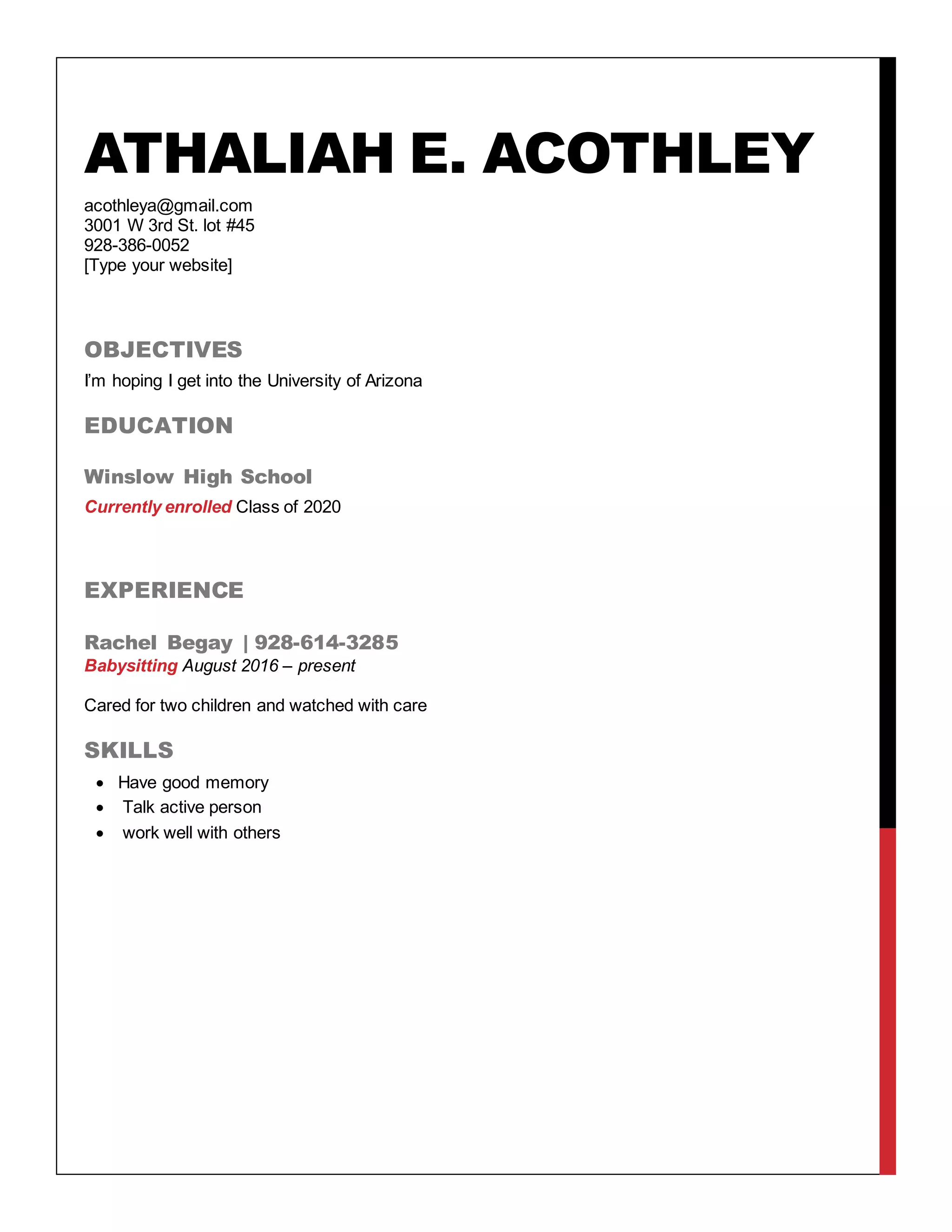Athaliah Acothley Resume | DOCX