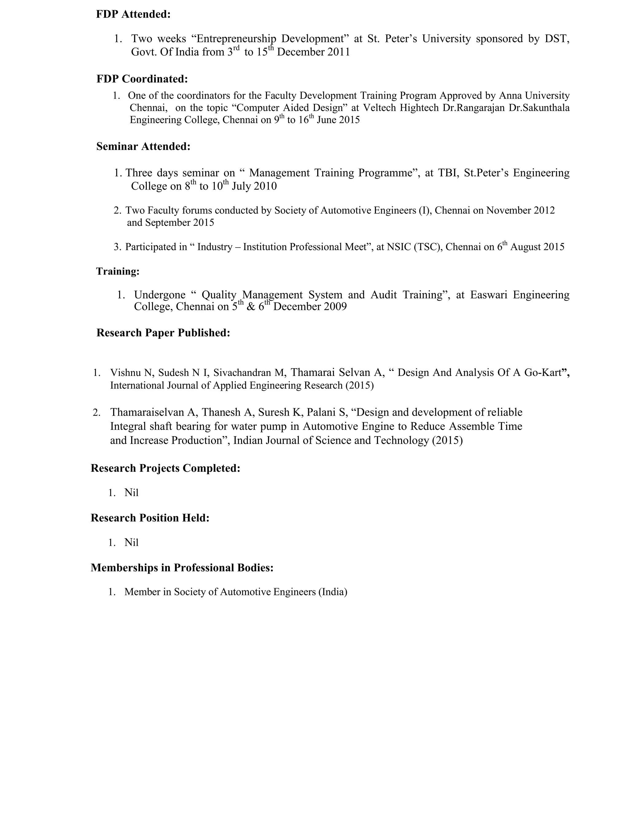 Thamarai Selvnan profile | PDF | Education