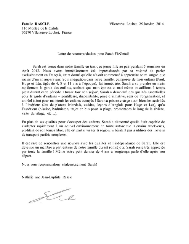 Recommendation letter French
