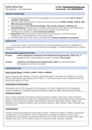 SHAIK IRFAN VALI .... resume O&M | PDF