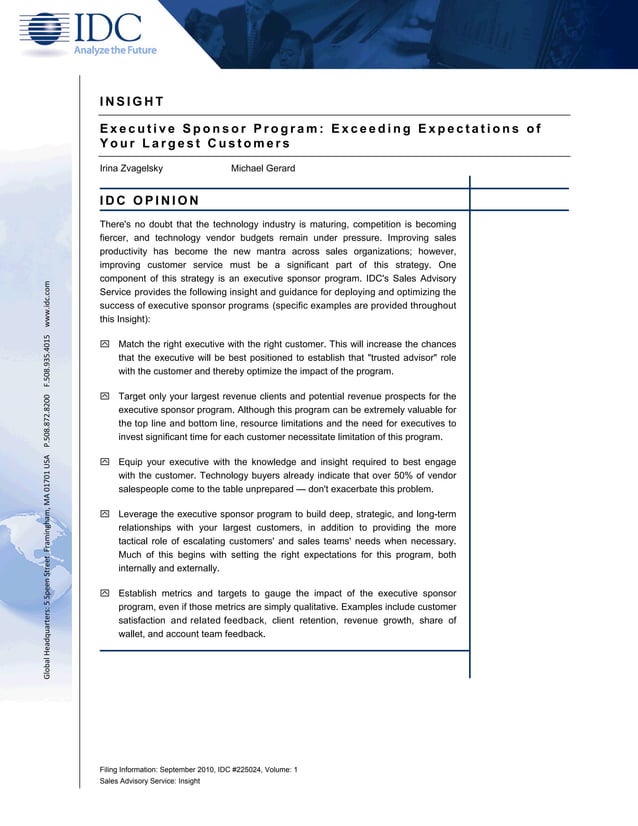 Executive Sponsor Program | PDF | Sales | Business