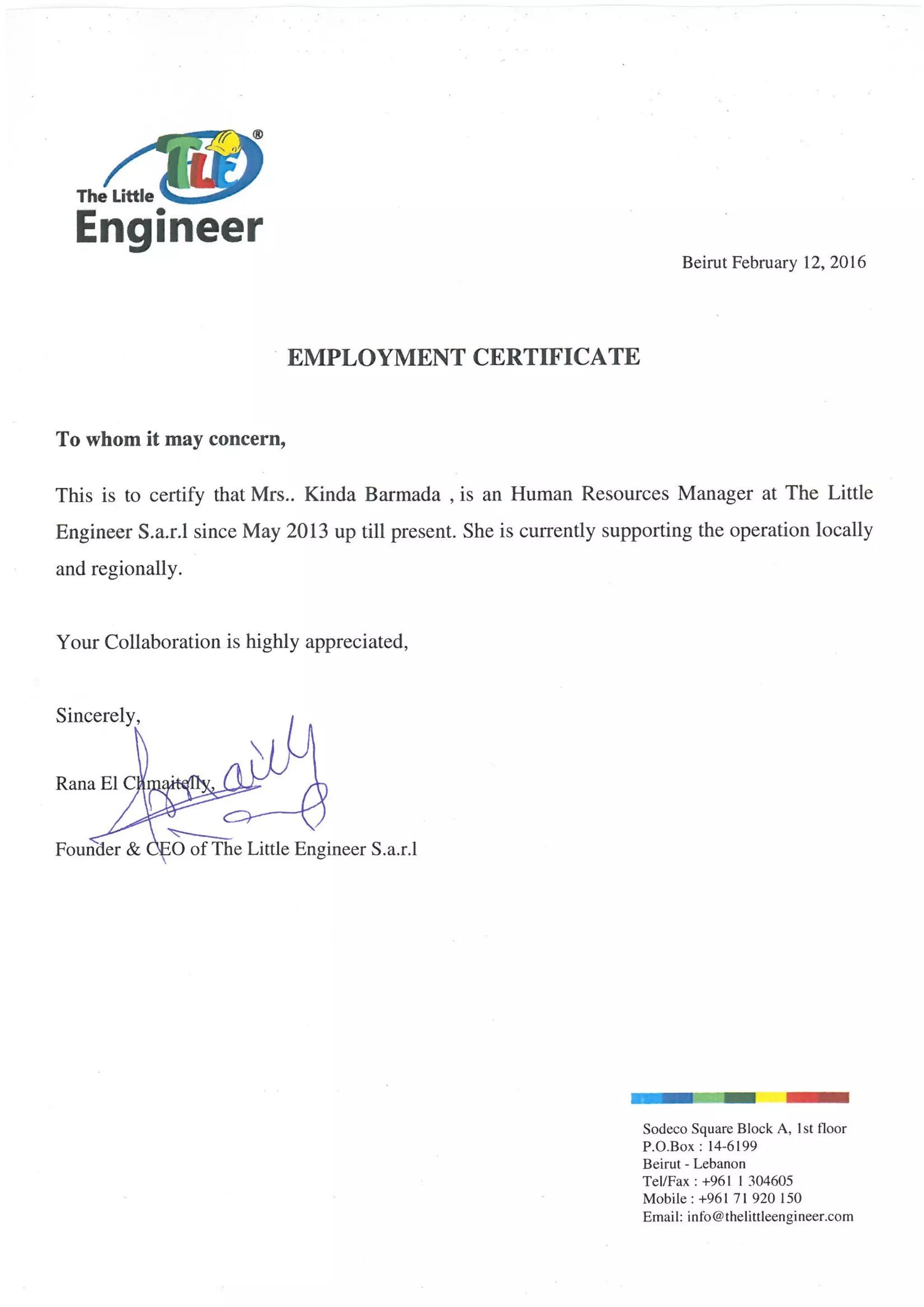 KindaB's Employment Certificate | PDF
