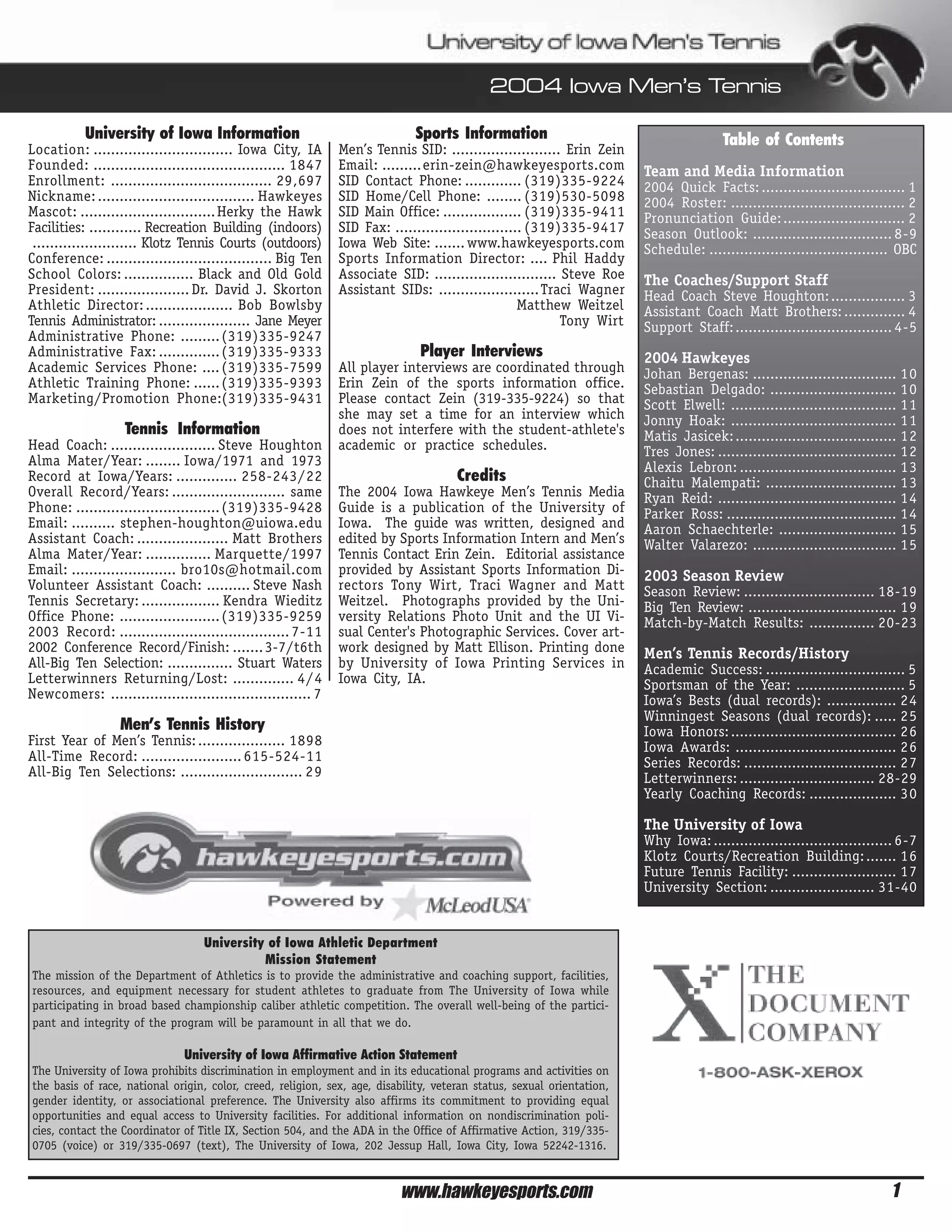 2004 Iowa Men's Tennis Guide | PDF