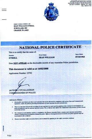 National Police Certificate 2008 | PDF