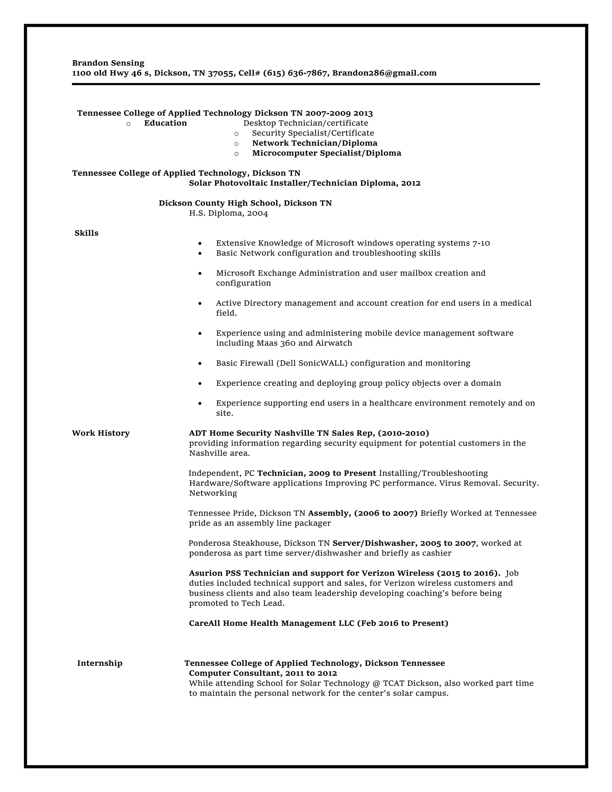 Brandon Resume Updated 20161117 | PDF