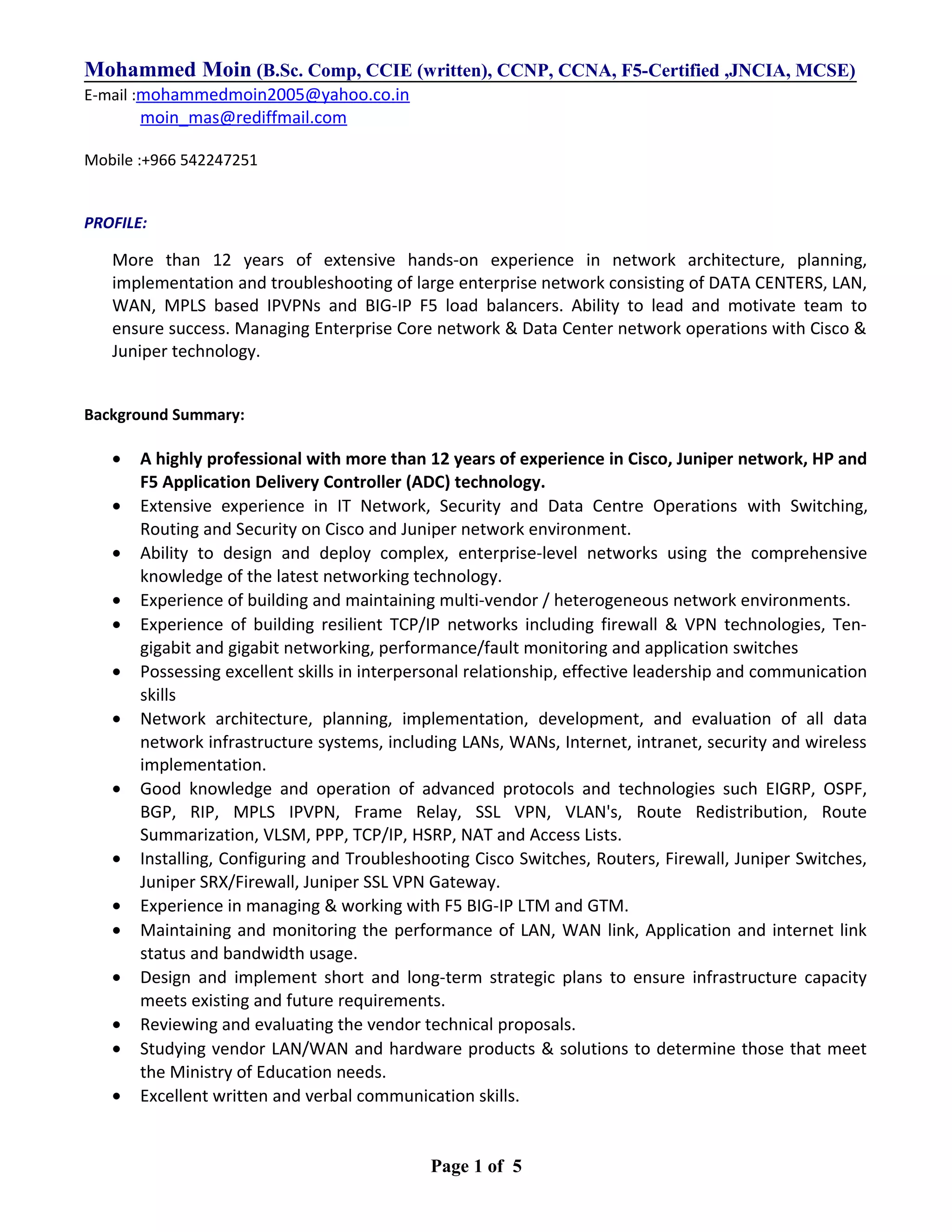 Mohammed Moin CV | PDF