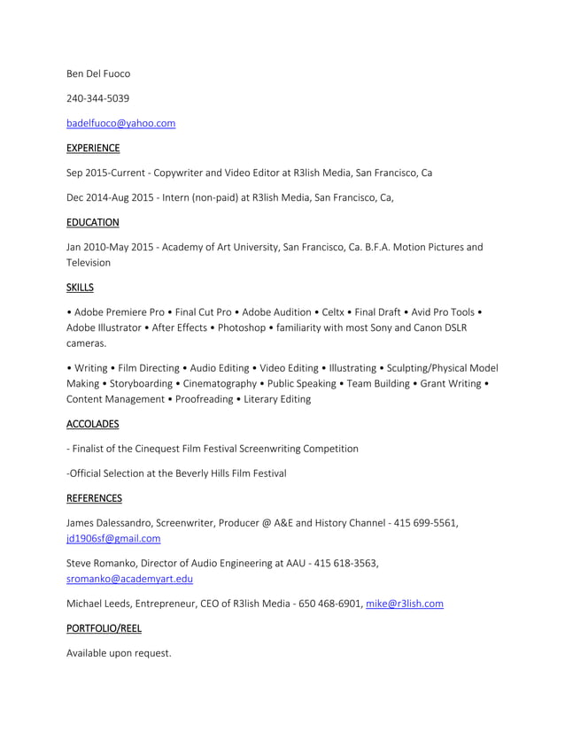 Resume_Benjamin Del Fuoco | PDF