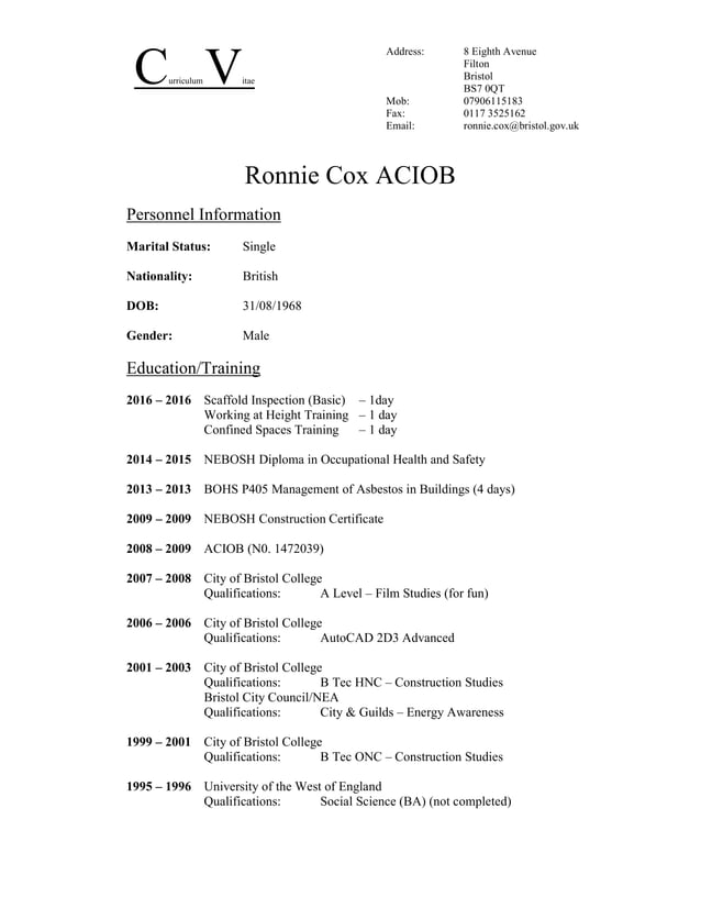 Ronnie Cox_Updated CV_CIOB No 1472039 | PDF