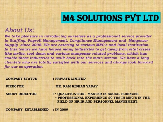 M4 SOLUTIONS PRIVATE LTD-COMPANY PROFILE | PDF