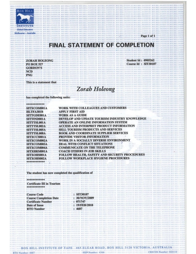 STATEMENT OF COMPLETION -APTC | PDF