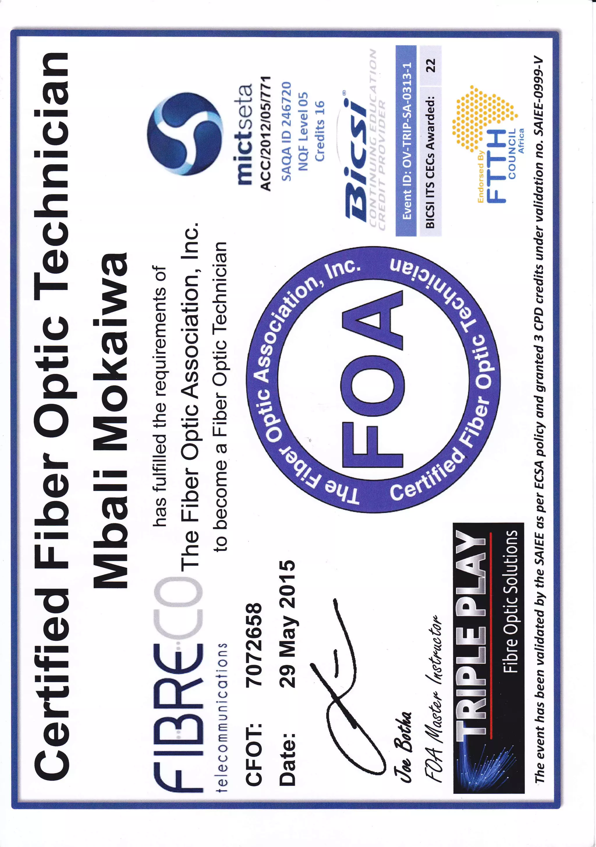 FOA _Certificate | PDF