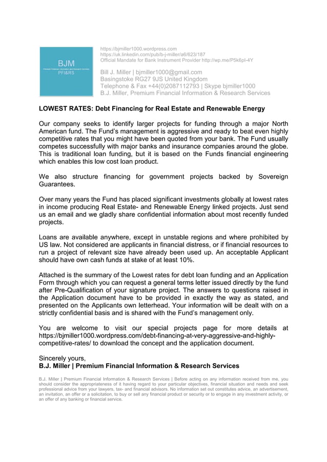 LOWEST RATES - Debt Financing for Real Estate and Renewable Energy | PDF