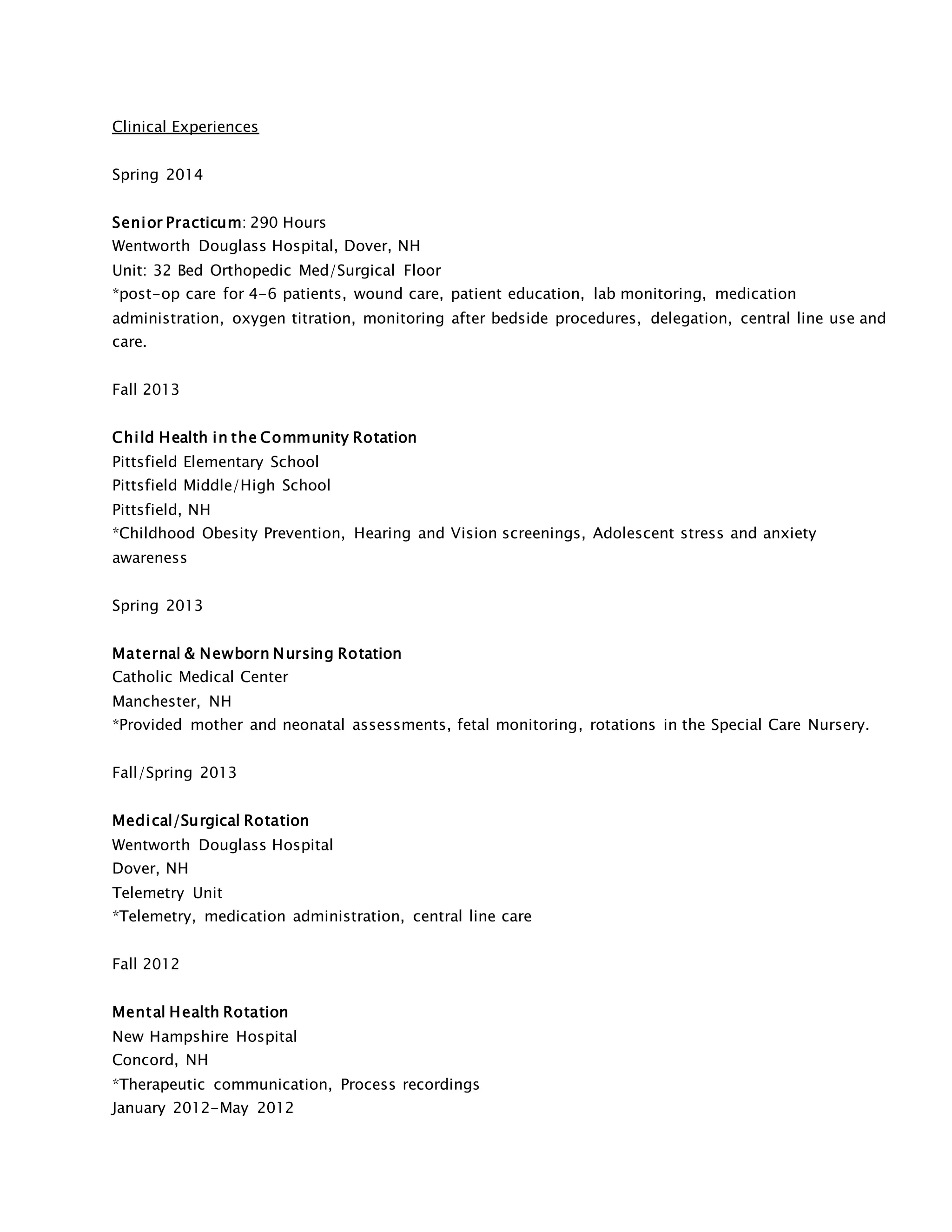Clinical Experiences | DOCX