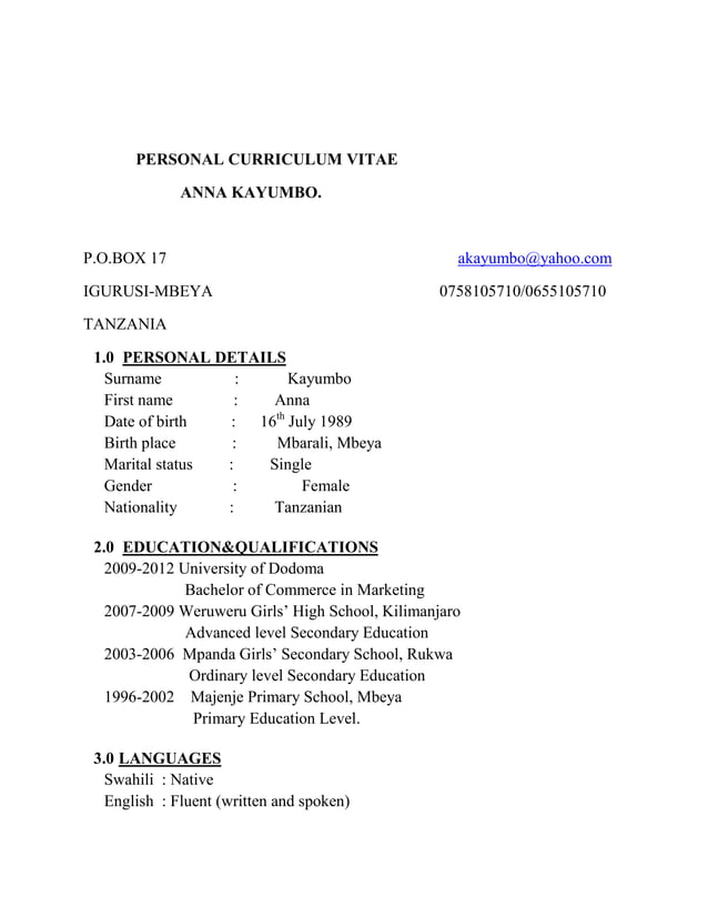 ANNA cv | PDF | Business | Business and Finance