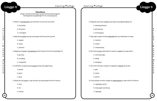 Grade 7 Learning Module in Filipino (Learning Package - Quarter 1 to 4) | PDF