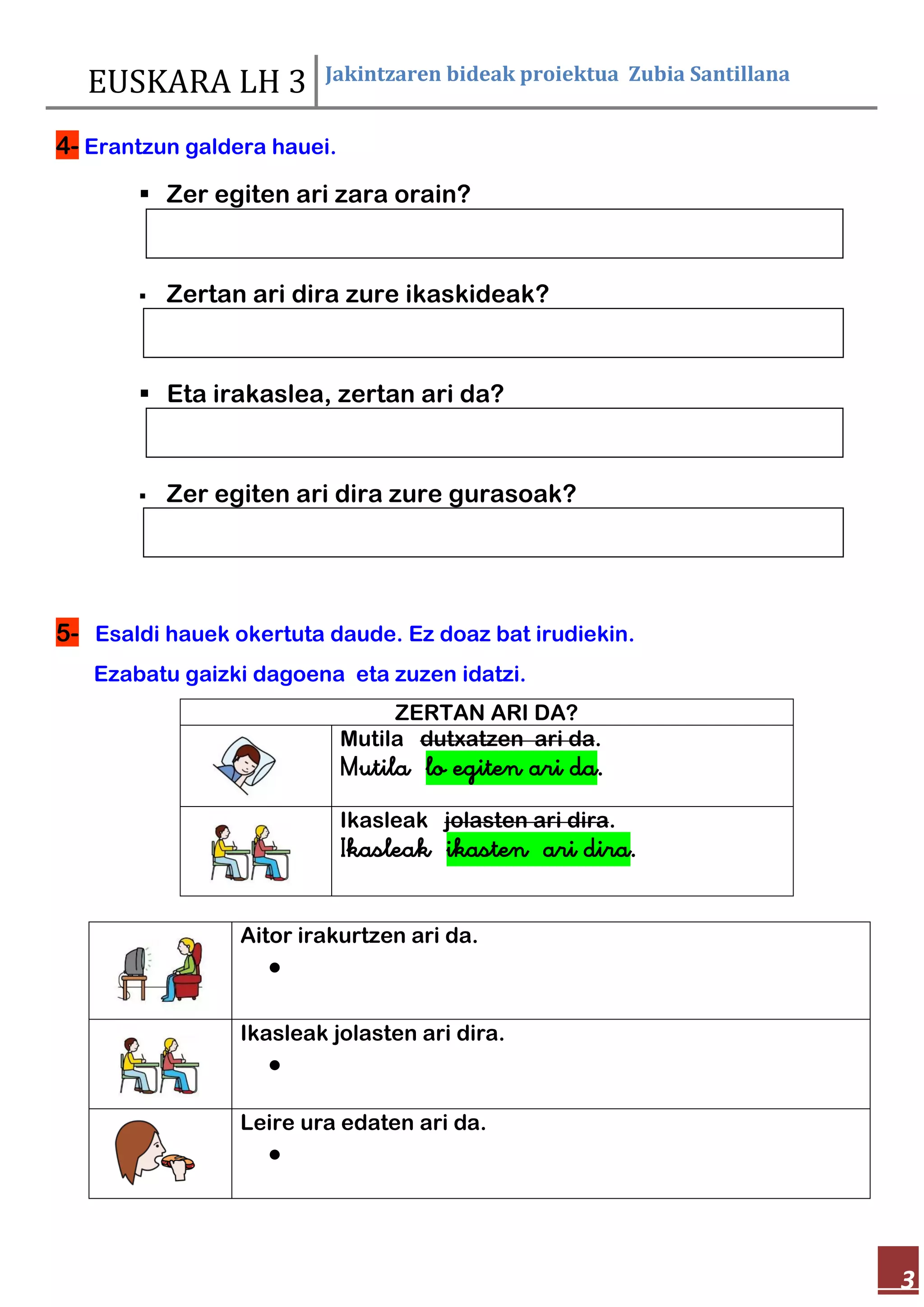 7 gaia oraintxe ari naiz- ariketak | PDF