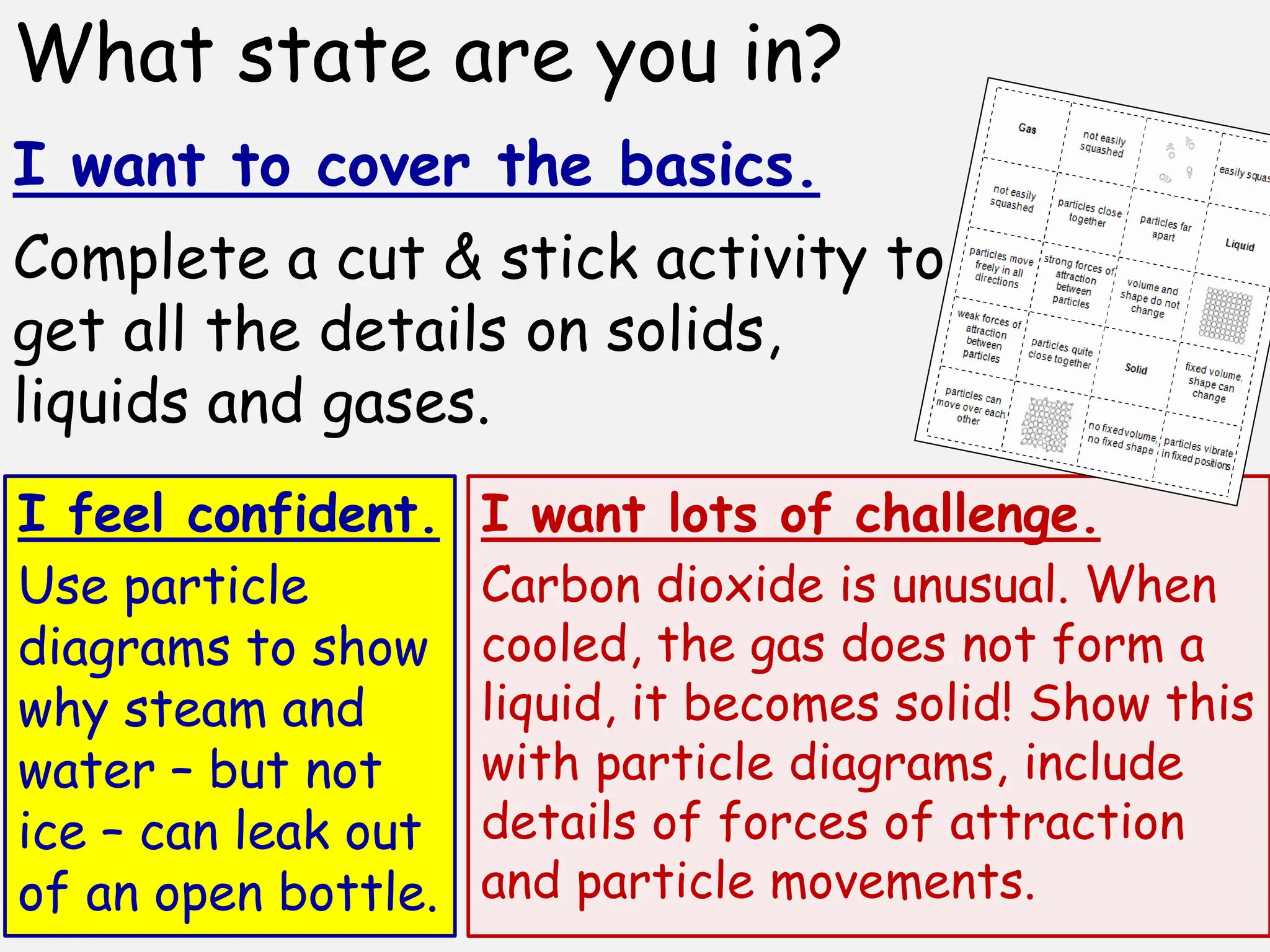 Particle-theory - Notes and activities for grade 7 | PPTX